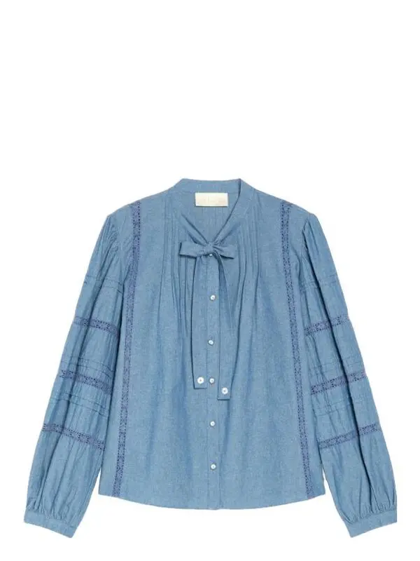 IBLUES Loose-fit Band Collar Shirt With Pleated Sleeves - Light Blue