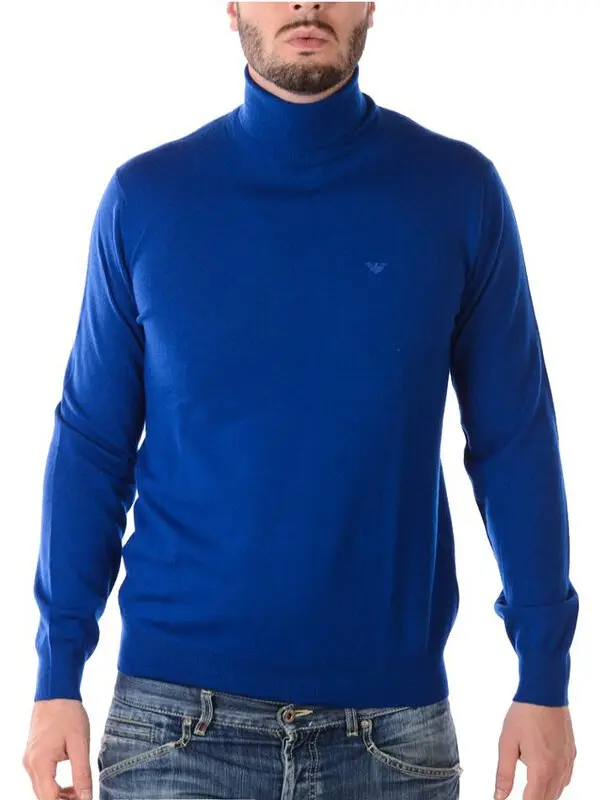 Emporio Armani Turtleneck Sweater With Logo Detail - Blue