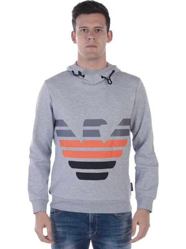 Emporio Armani Long-sleeved Hooded Sweater With Graphic Logo - Gray