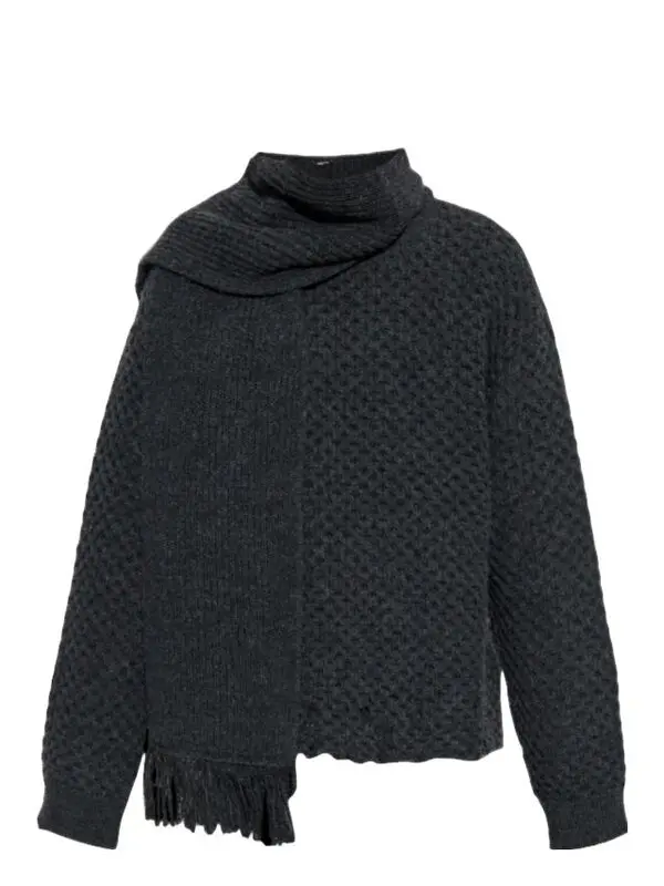 MAISON MARGIELA Textured Knit Sweater With Integrated Scarf - Black