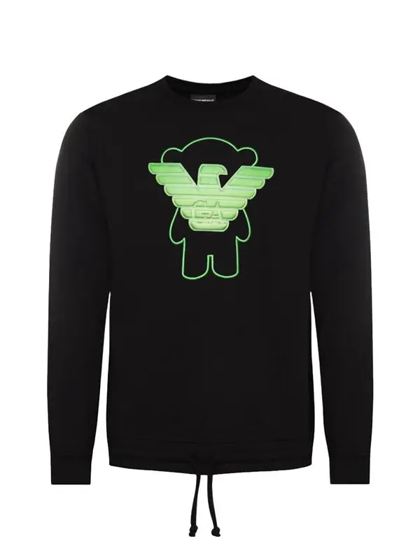 Emporio Armani Long-sleeved Round Neck Sweater With Logo Detail - Black