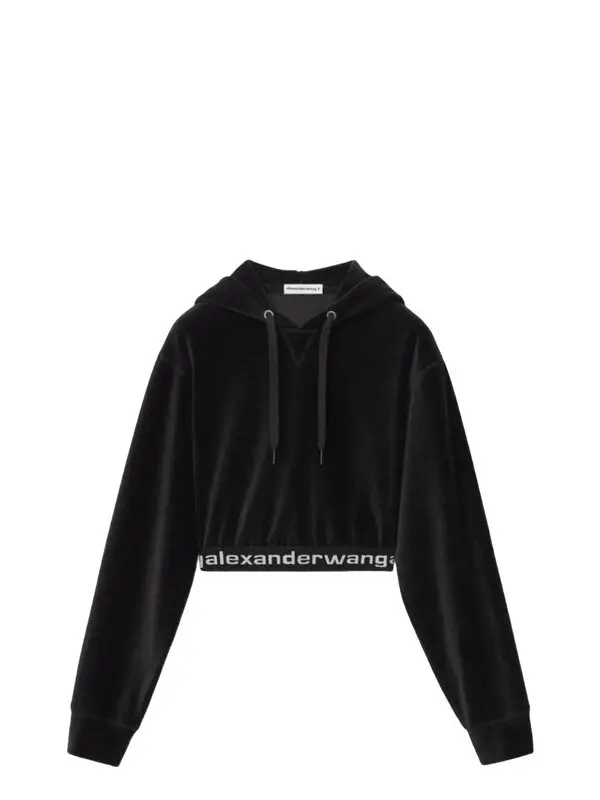 Alexander Wang T Logo Cropped Corduroy Hoodie - Black