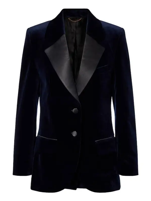 Victoria Beckham Velvet Lapel Collar Long-sleeved Blazer - Black