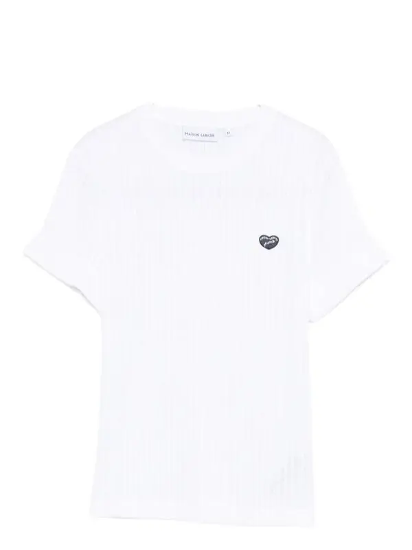 Maison Labiche Ribbed Heart Appliqué T-shirt - White
