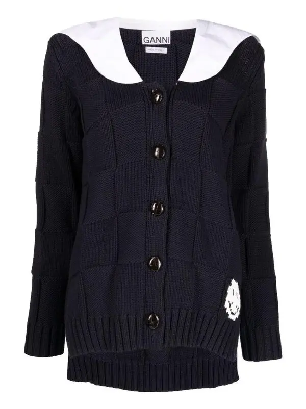GANNI Sailor Collar Intarsia-knit Cardigan - No