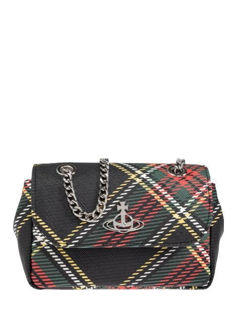 VIVIENNE WESTWOOD Small Tartan Patterned Leather Shoulder Bag - Black