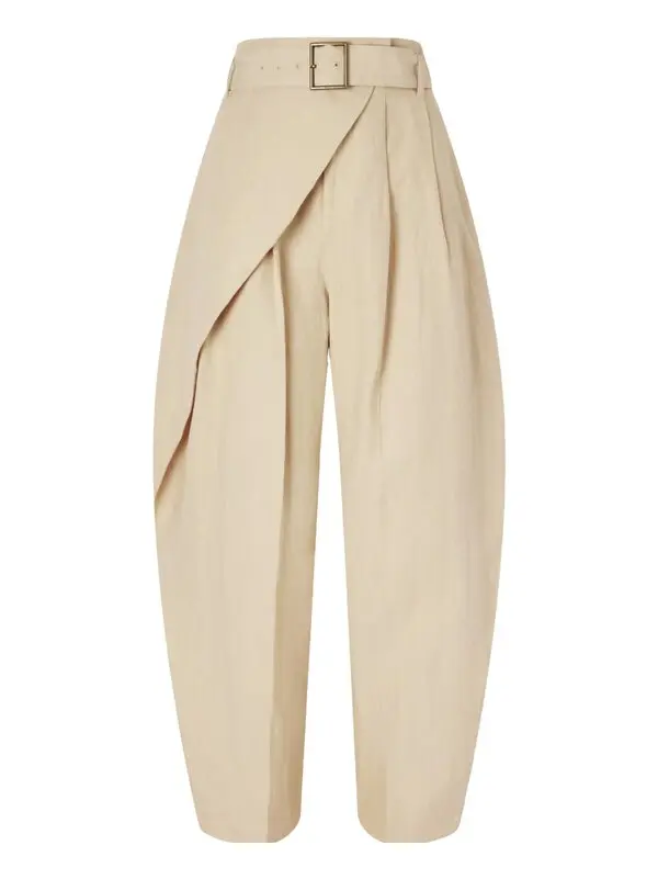 Polo Ralph Lauren Tapered Wrap Belted Linen Trousers - Tan