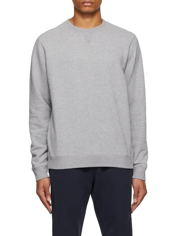 Sunspel Round Collar Long Sleeve Sweater - Gray