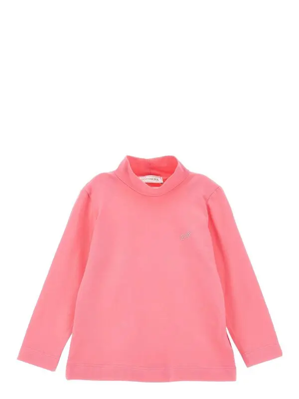 Monnalisa Logo Embellished High Neck Top - Pink
