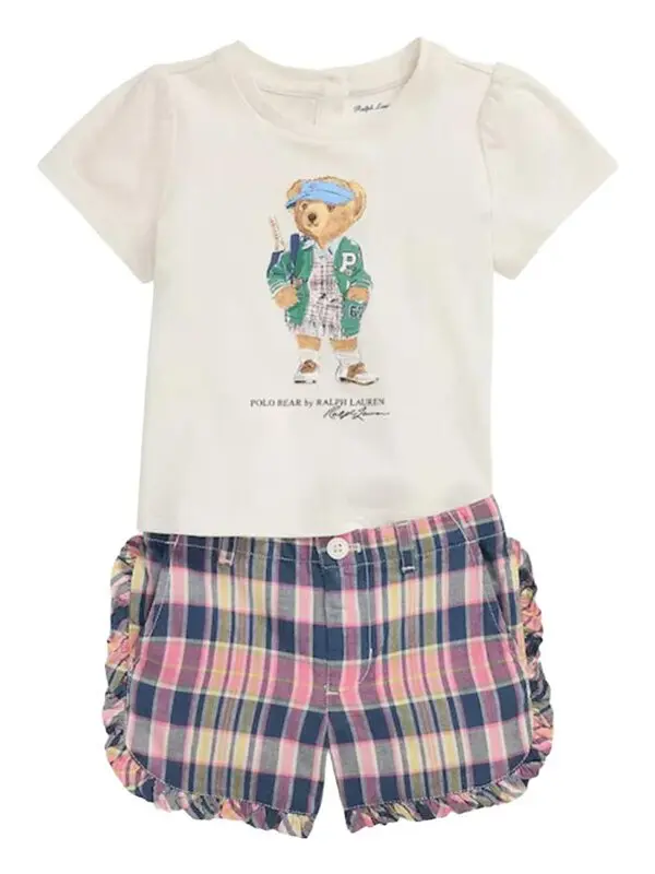 Polo Ralph Lauren Polo Bear Ruffled T-shirt And Shorts Set - White