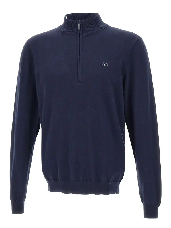 SUN 68 Half Zip High Collar Sweater - Blue
