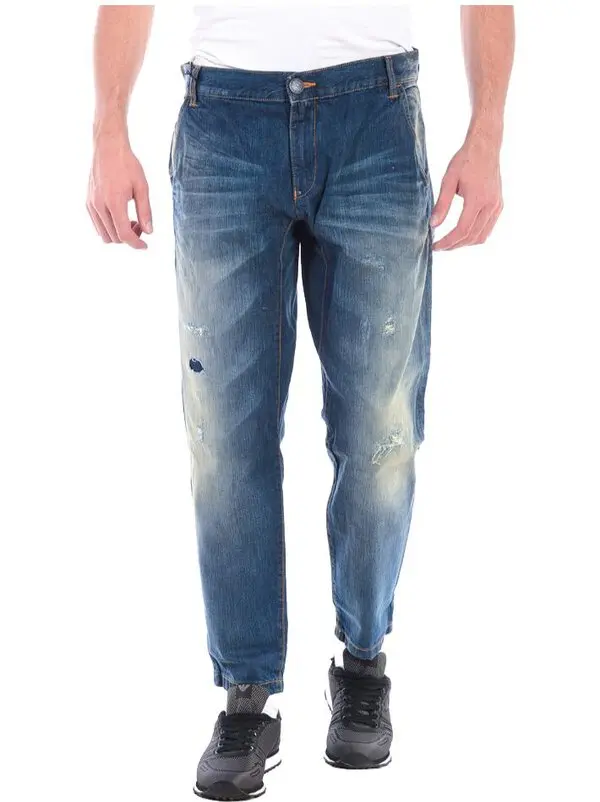 Emporio Armani Distressed Logo Denim Jeans - Blue