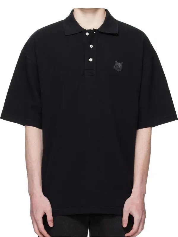 Maison Kitsuné Fox Patch Relaxed Polo Shirt - Black