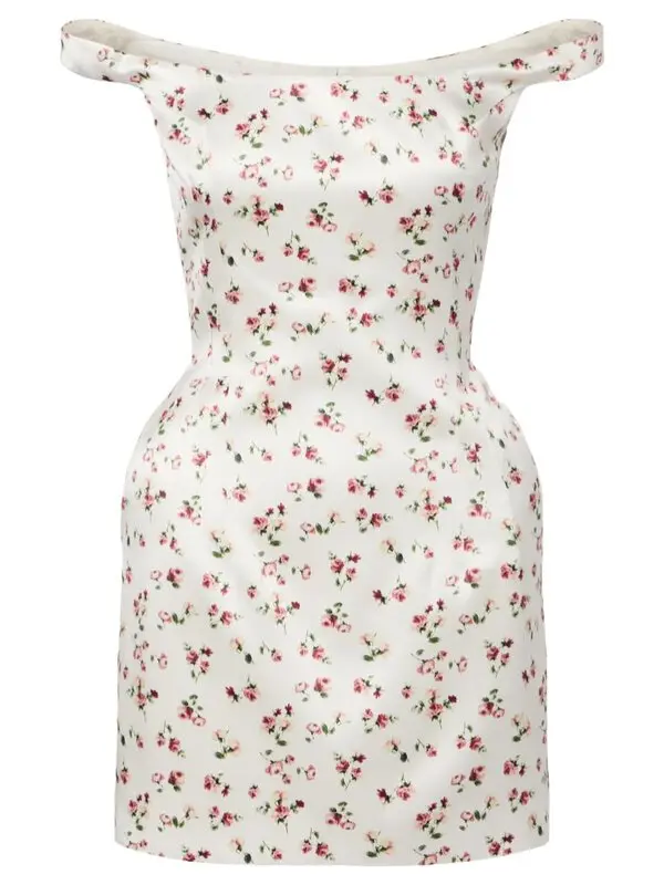 Magda Butrym Floral Silk Satin Off-the-shoulder Mini Dress - White