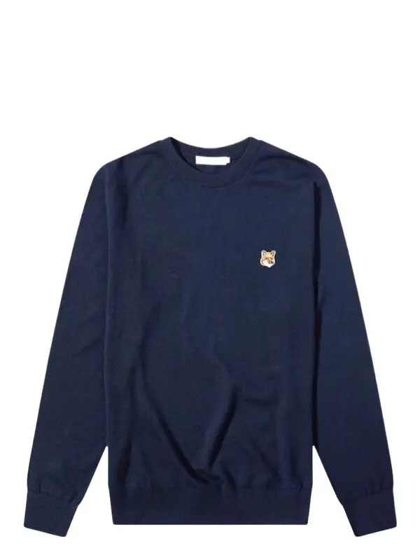 Maison Kitsuné Fox Head Patch Long-sleeved Jumper - Blue