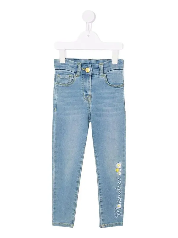 Monnalisa Logo Embroidered Slim-fit Jeans - Blue