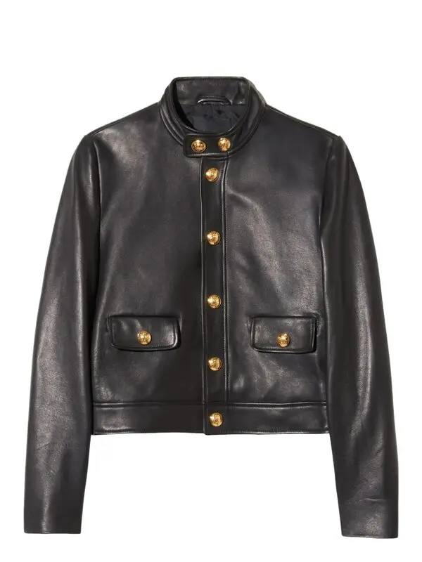 NILI LOTAN Hadley Cropped Leather Jacket - Black