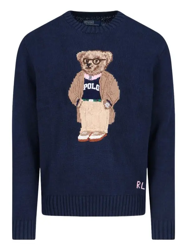 Polo Ralph Lauren Long-sleeved Crewneck Jumper With Embroidered Polo Bear - Navy
