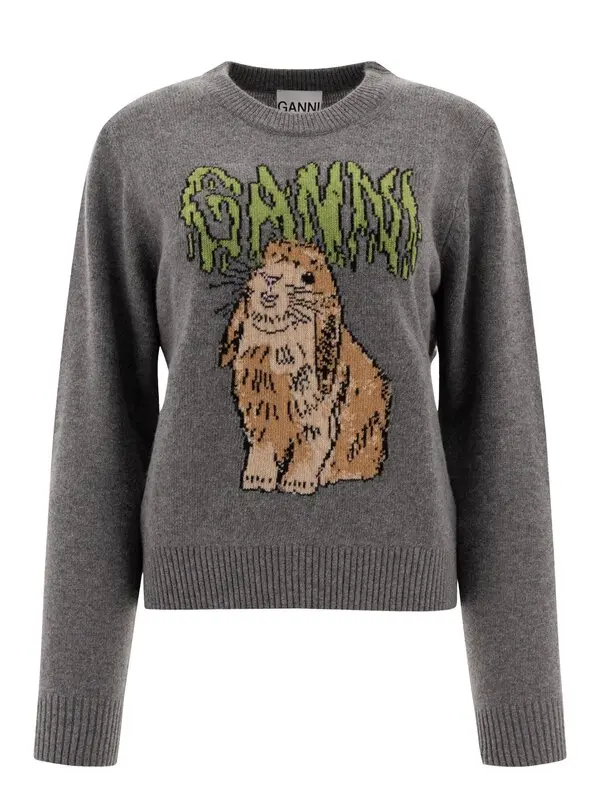 GANNI Crewneck Intarsia-knit Jumper - Grey