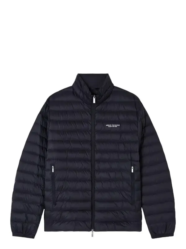 Armani Exchange Quilted Down Jacket With High Collar And Logo Detail - Black