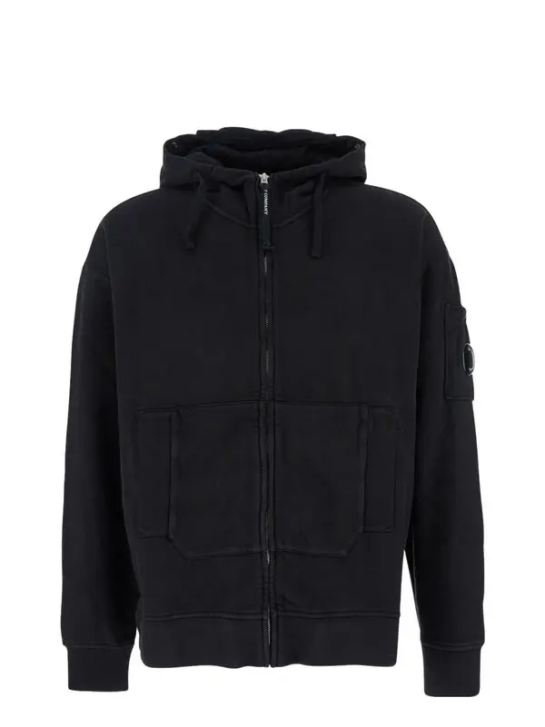 C.P. COMPANY Drawstring Zip-up Hoodie - Black