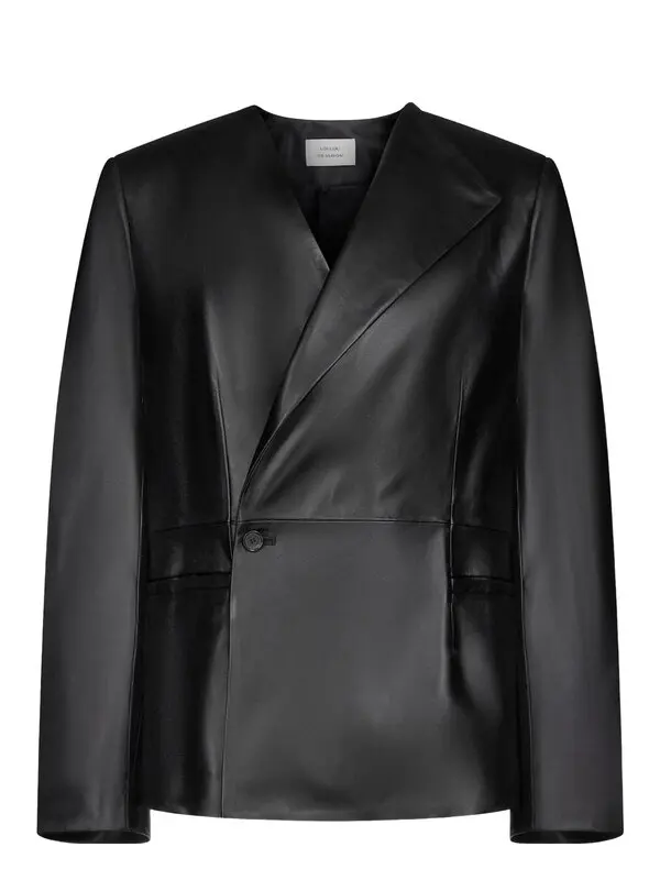 Loulou De Saison Asymmetrical Lapel Leather Jacket - Black