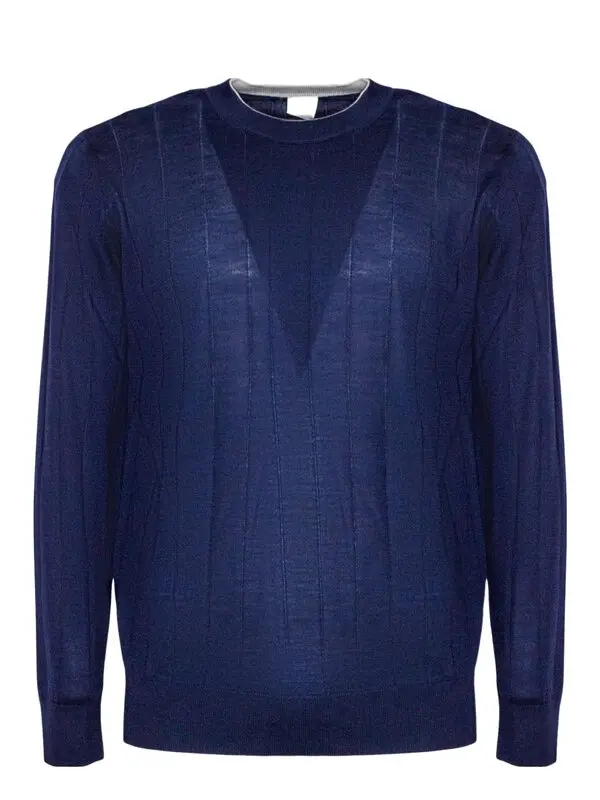 Eleventy Fine Ribbed Crew Neck Knitted Sweater - Blue
