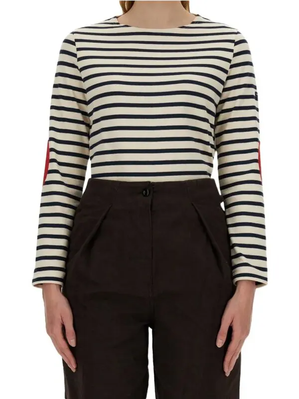 Saint James Striped Long Sleeve T-shirt With Embellished Elbows - Black