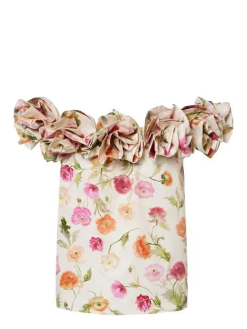 Carolina Herrera Floral-appliqué Off-shoulder Cotton-blend Top - White