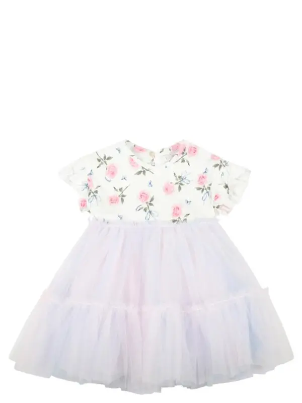 Monnalisa Floral Printed Short Sleeve Dress - White