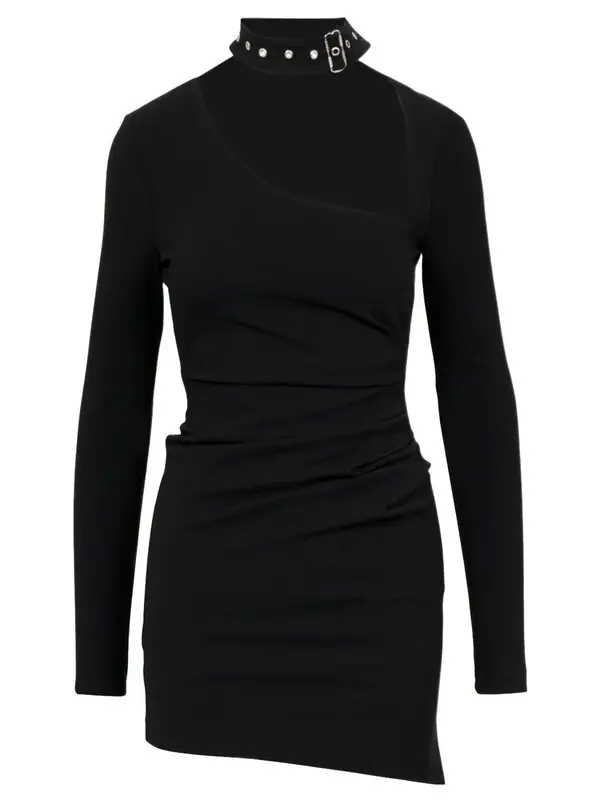 ANIYE BY Long Sleeve Asymmetrical Mini Dress With Choker Detail - Black