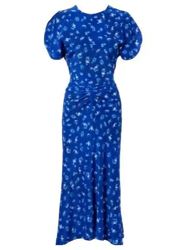 Victoria Beckham Bela Floral Gathered Silk Midi Dress - Blue