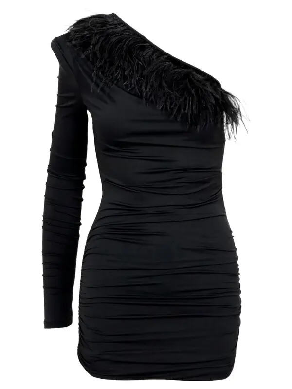 ANIYE BY One-shoulder Feather-trimmed Mini Dress - Black