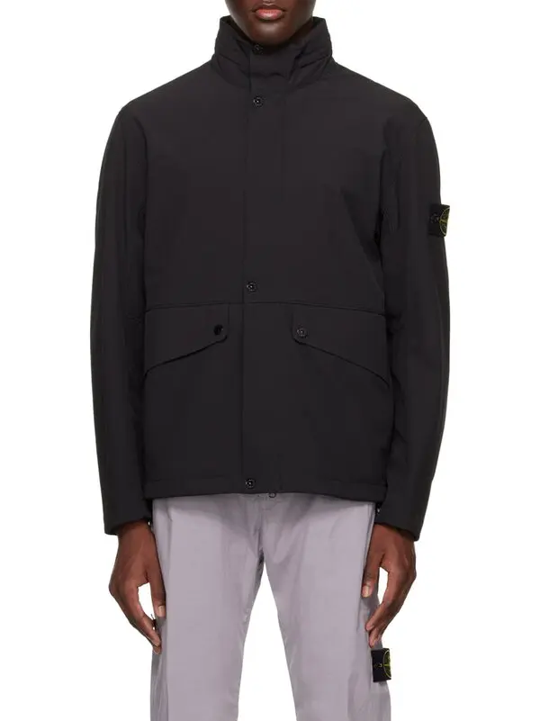 Stone Island Hooded Logo Patch Jacket - Black