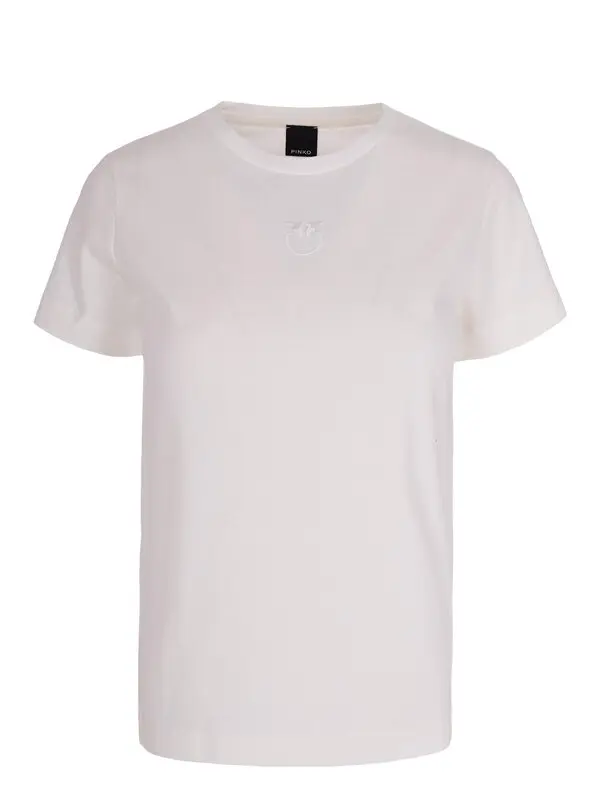 Pinko Logo Embroidered Crewneck T-shirt - White