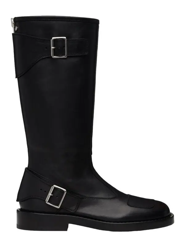ANN DEMEULEMEESTER Knee-high Patchwork Leather Motorcycle Boots - Black