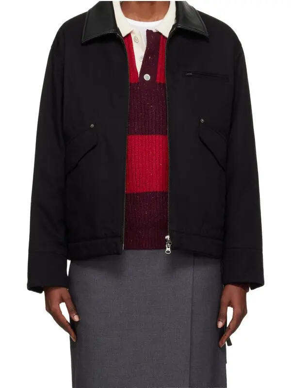 DUNST Faux Leather Collar Zip-up Jacket - Black