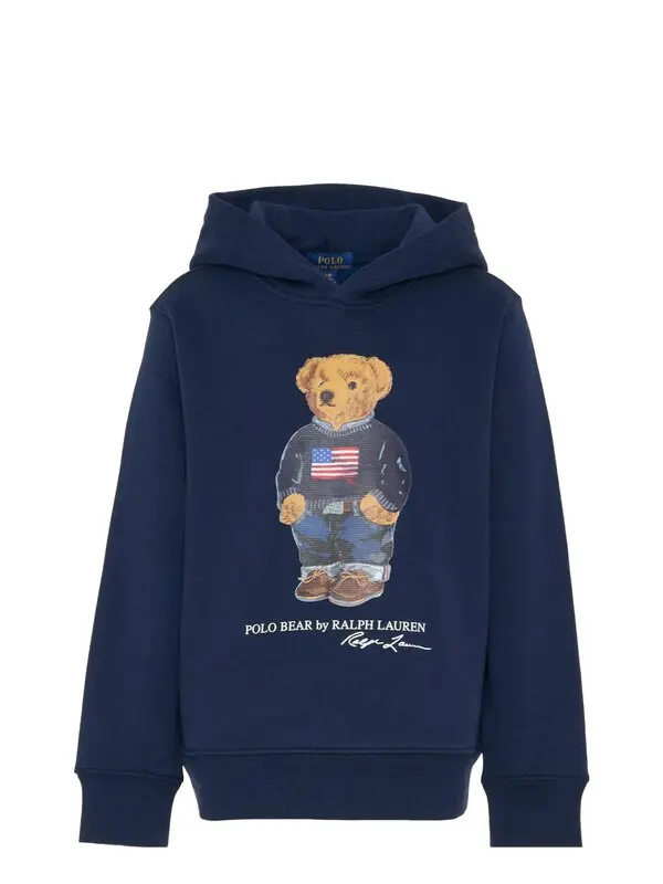 Ralph Lauren Long Sleeve Hooded Sweatshirt With Polo Bear Motif - Blue