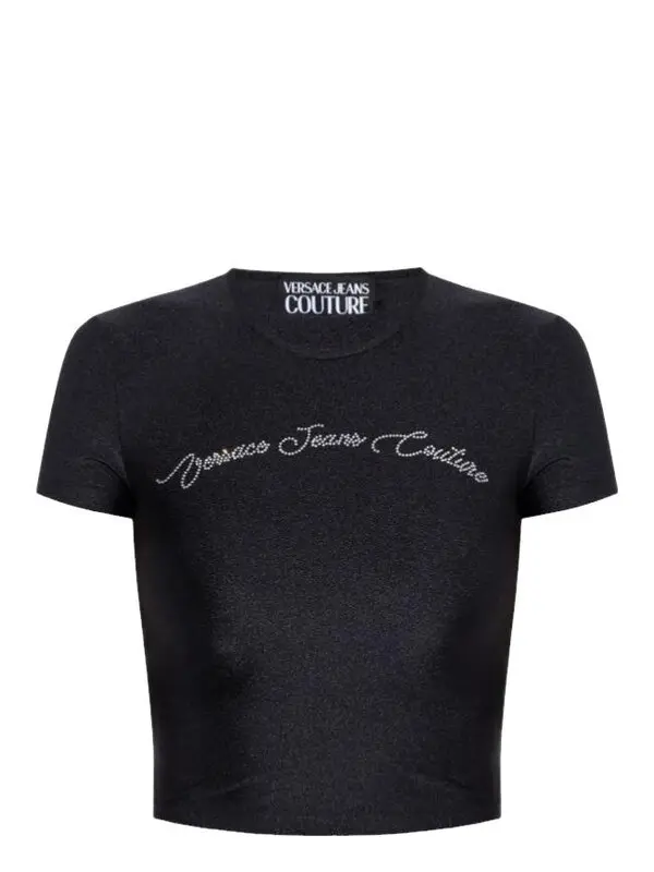 Versace Cropped Logo Embellished Top - Black