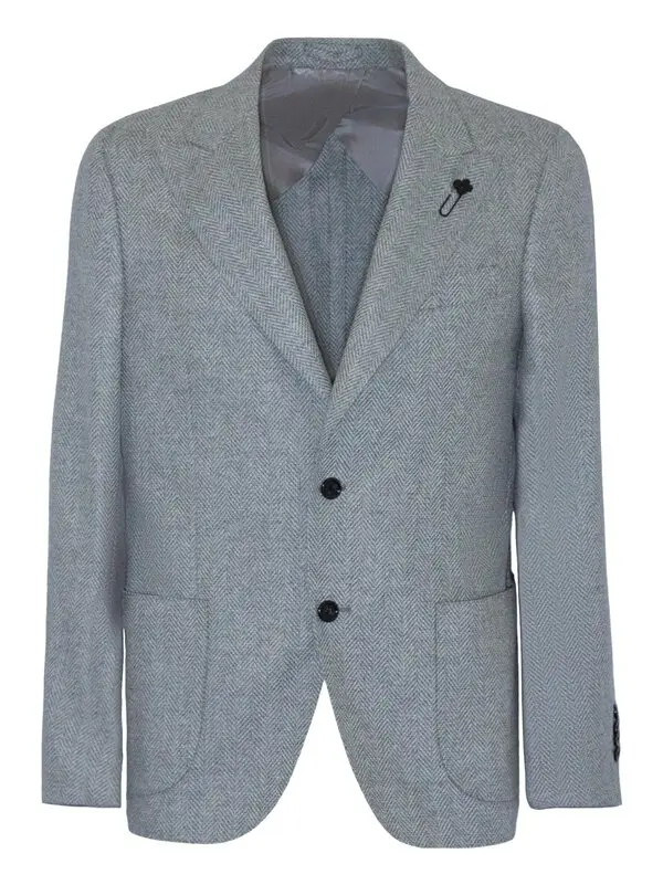 LARDINI Herringbone Single-breasted Blazer - Grey