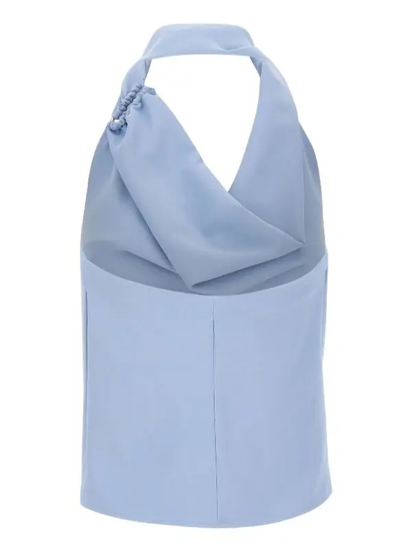 KAOS Draped Halterneck Top With Metal Buckle Detail - Blue