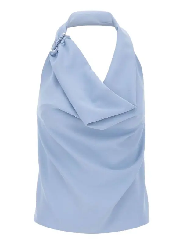 KAOS Draped Halterneck Top With Metal Buckle Detail - No