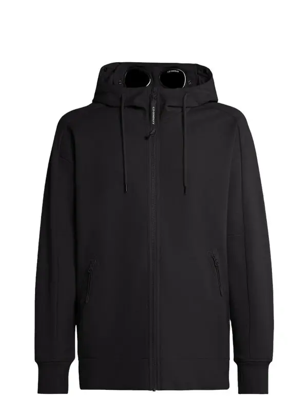 C.P. COMPANY Logo-printed Drawstring Zip-up Hoodie - Black