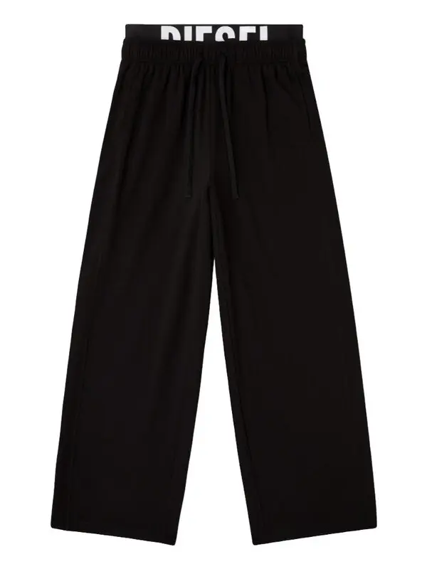 DIESEL® Logo Waistband Drawstring Wide Leg Pants - Black