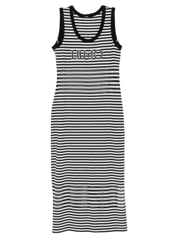 Liu Jo Striped Midi Dress With Logo Embellishment - Black