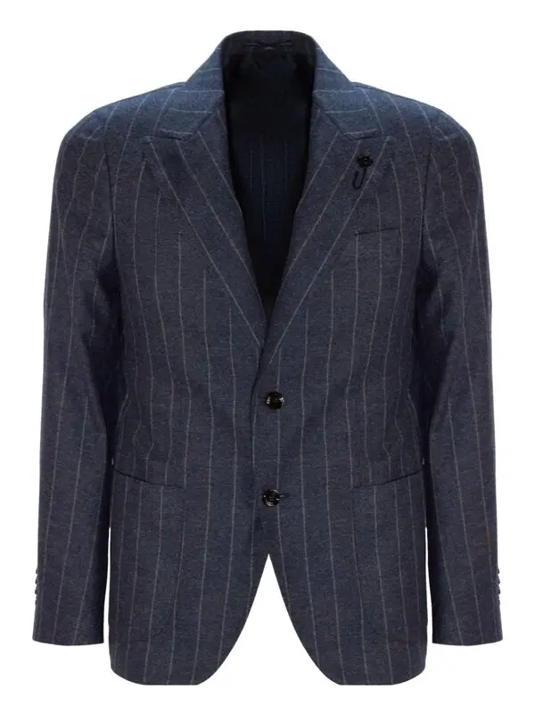 LARDINI Single Breasted Striped Blazer - Black