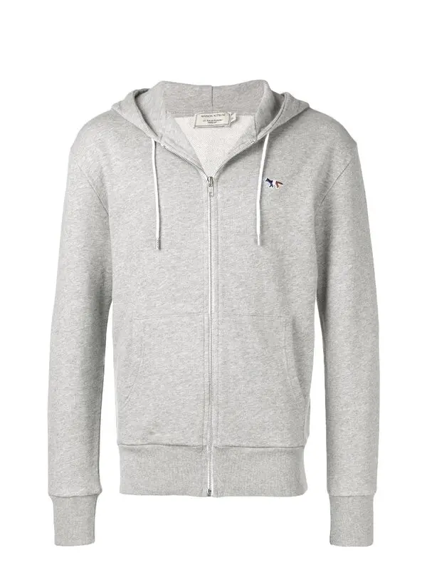 Maison Kitsuné Zip Up Hoodie With Fox Patch - White
