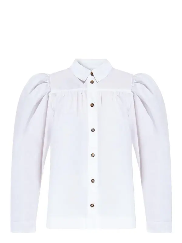 GANNI Puff-sleeved Cotton Poplin Shirt - White