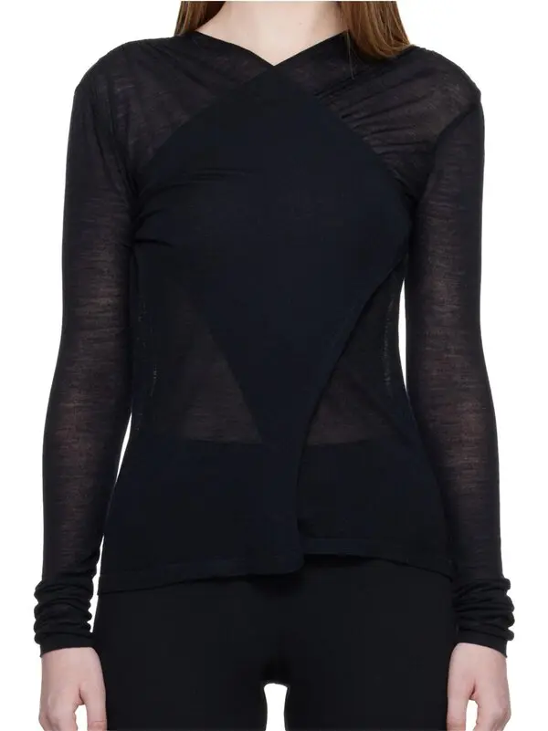 Paloma Wool Sheer Wrap V-neck Top - Black