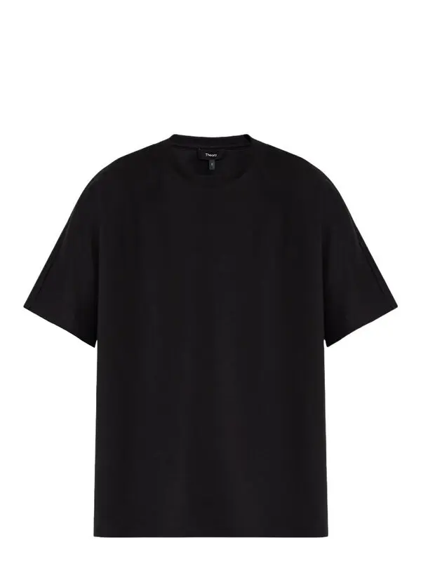 Theory Crewneck Cotton T-shirt With Logo Detail - Black